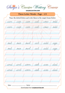 Three letter words in Cursive - SuryasCursive.com