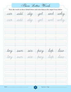 Three letter words in Cursive - SuryasCursive.com