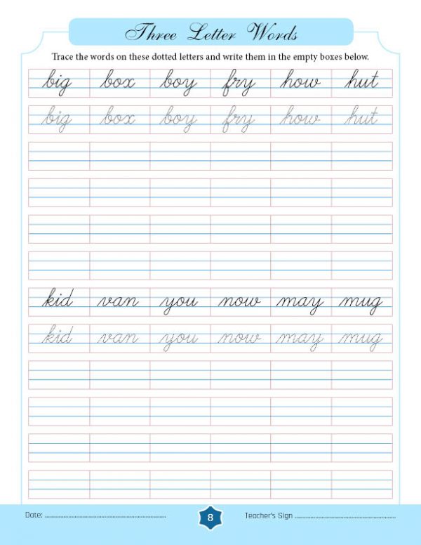 Free 15-day Cursive Writing Course → Three Letter Words in Cursive ...