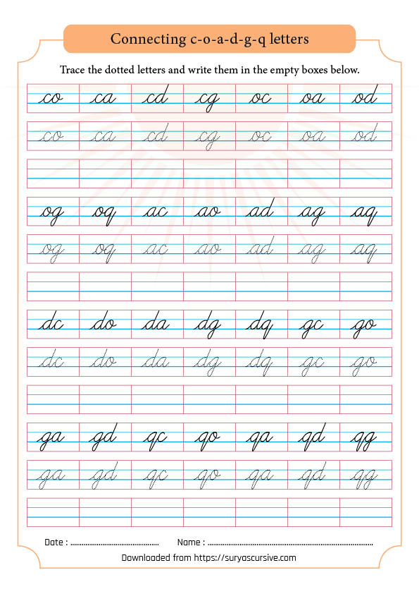 Practice Connecting C o a d g q Letters As 2 letter Words 