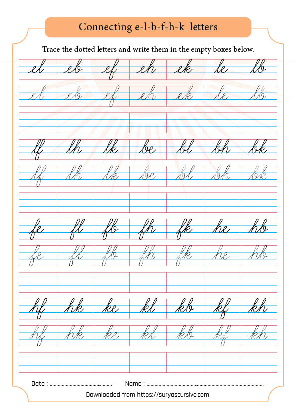 Practice Connecting E l b f h k Letters As 2 letter Words