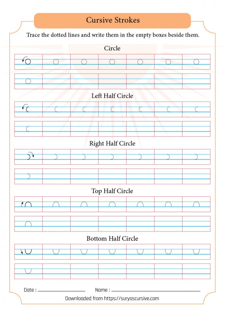 Cursive Strokes Worksheet - SuryasCursive.com