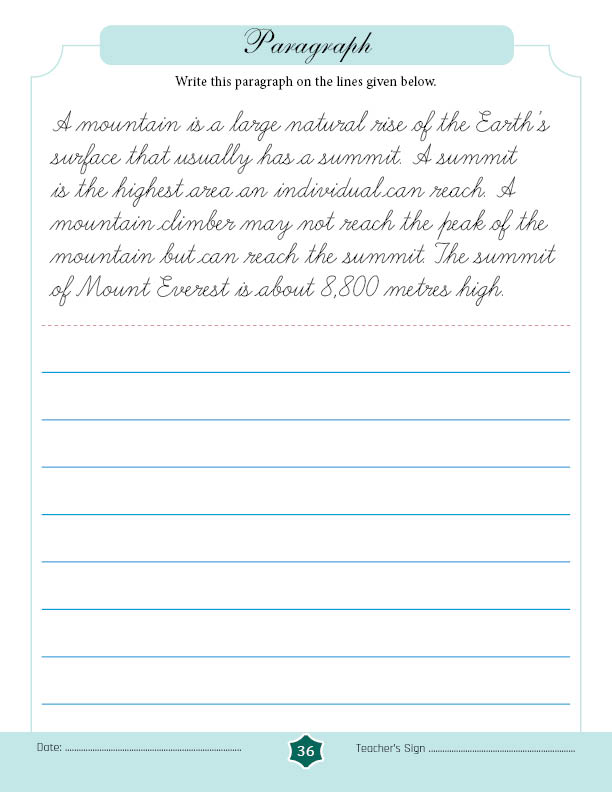 Free 15-day Cursive Writing Course → Writing paragraphs on single line ...