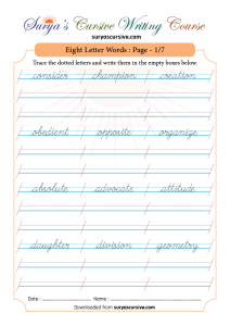 Eight Letter Words in Cursive - SuryasCursive.com