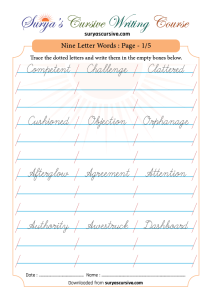 Nine Letter Words in Cursive - SuryasCursive.com