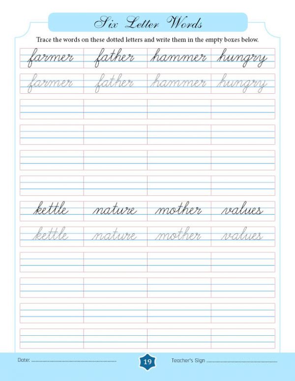 Six Letter Words in Cursive | SuryasCursive.com