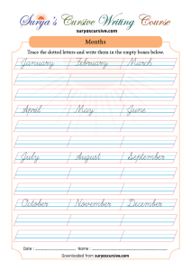 Months of the Year - Cursive Worksheets - SuryasCursive.com