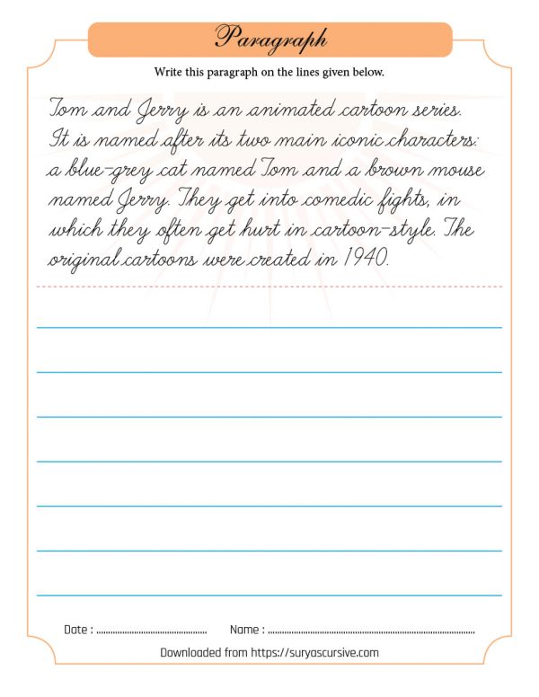 Free Cursive Writing Paragraph Worksheets (PDF) - SuryasCursive.com