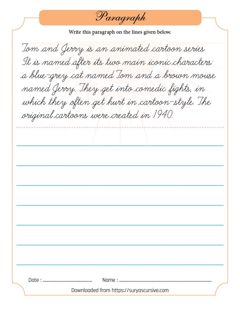 Free Cursive Writing Paragraph Worksheets PDF SuryasCursive