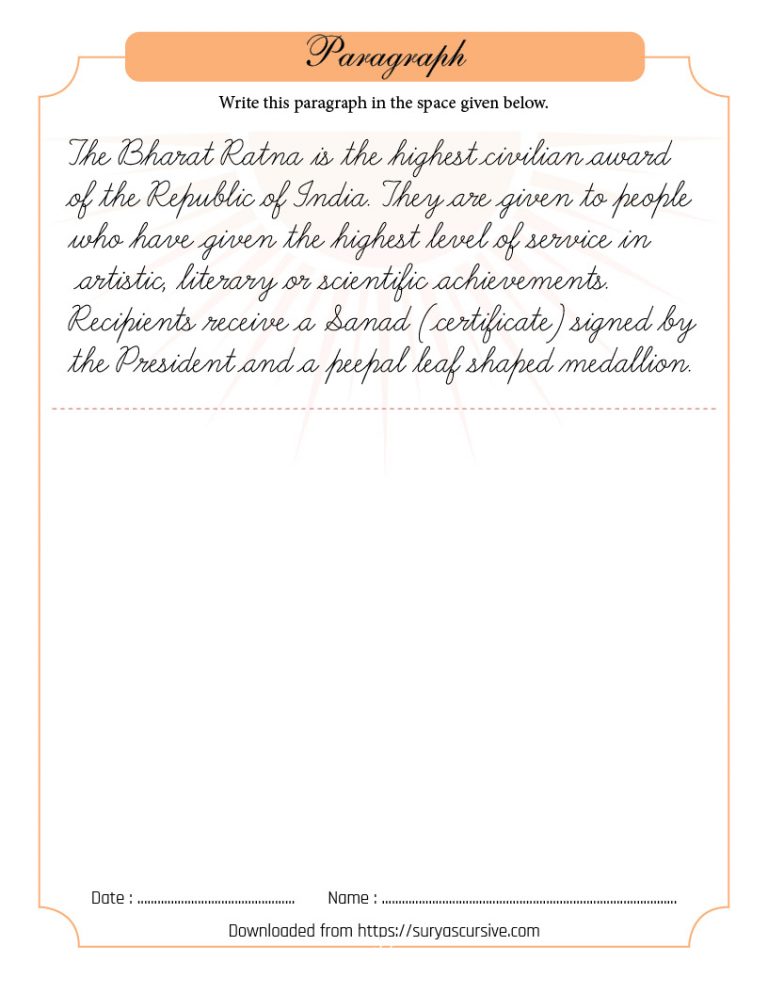 Free Cursive Writing Paragraph Worksheets (PDF) - SuryasCursive.com