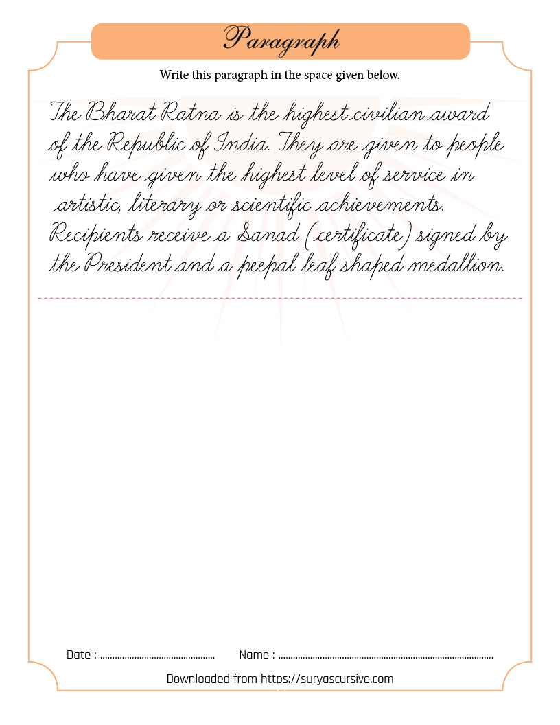 Free Cursive Writing Paragraph Worksheets (PDF) - SuryasCursive.com