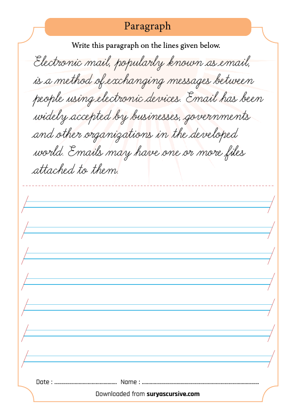 Email Passage in Cursive Writing (2-Lined Worksheet PDF ...