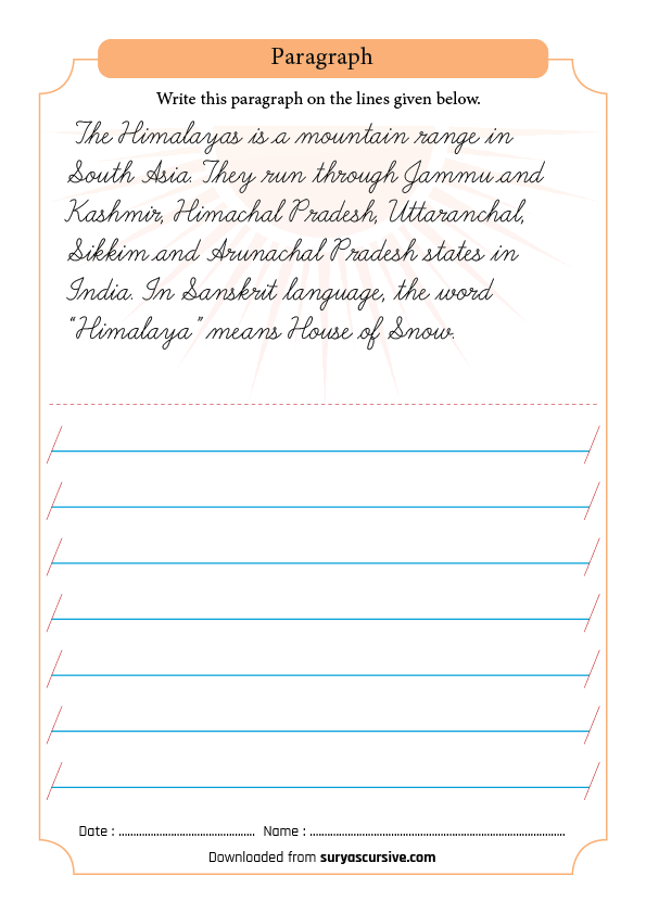 Cursive Writing For Grade 3 In South Africa Himalayas Passage In