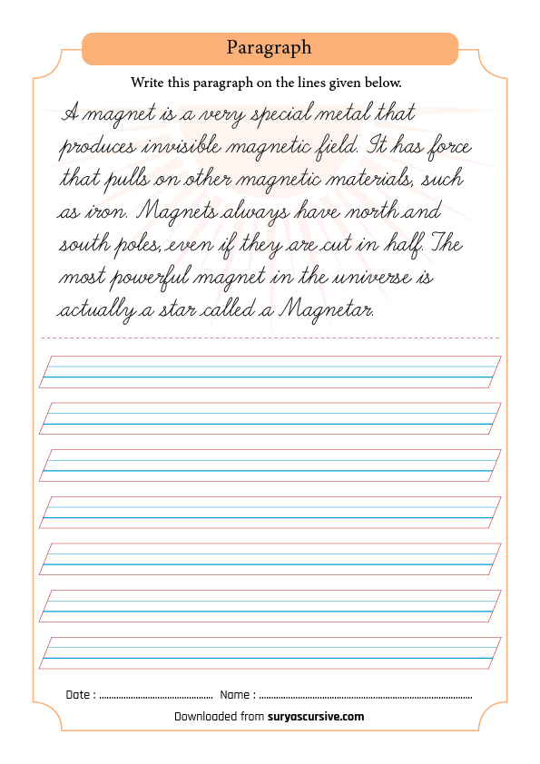 Magnet Passage in Cursive Writing (4-Lined Worksheet PDF ...