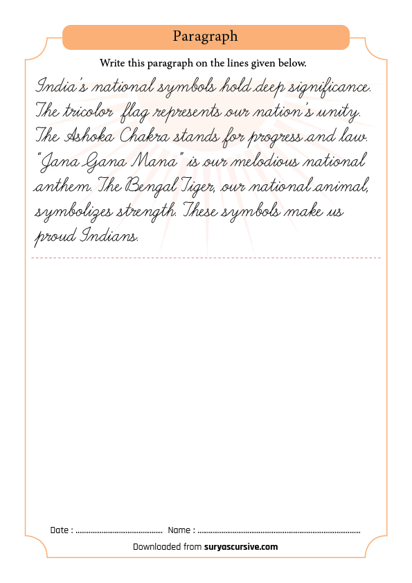 National Symbols Passage in Cursive Writing (White Paper Worksheet PDF ...