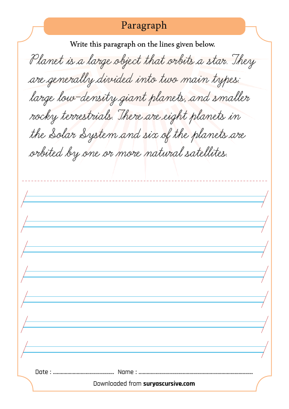 Planet Passage in Cursive Writing (2-Lined Worksheet PDF ...