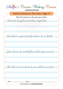 Cursive Writing Sentences Worksheet (2-Line Paper) (PDF ...