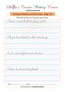 Cursive Writing Sentences Worksheet (4-Line Paper) (PDF ...