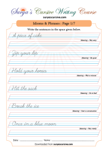 Idioms and Phrases - Cursive Writing Worksheets (PDF) - SuryasCursive.com