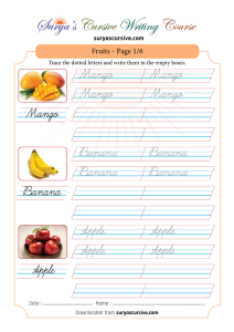 Names of Fruits in Cursive with Pictures Worksheet - SuryasCursive.com