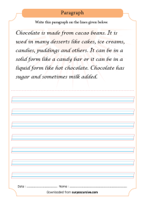 Chocolate Passage in Lucida Writing (4-Lined Worksheet PDF ...